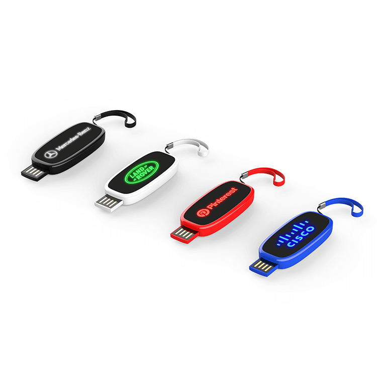 Oval Slider USB Flash Drive with Strap and LED Logo | Executive Door Gifts