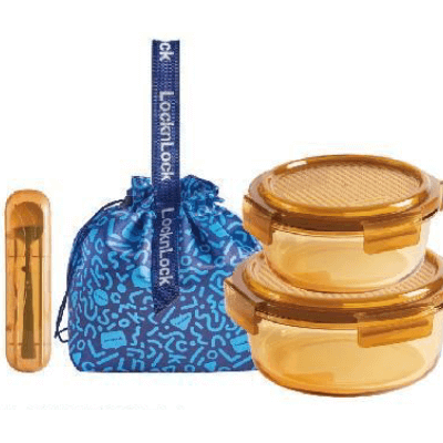 LocknLock Rhine Dynamic Amber Round Glass Lunch Box 4 pcs Set ...